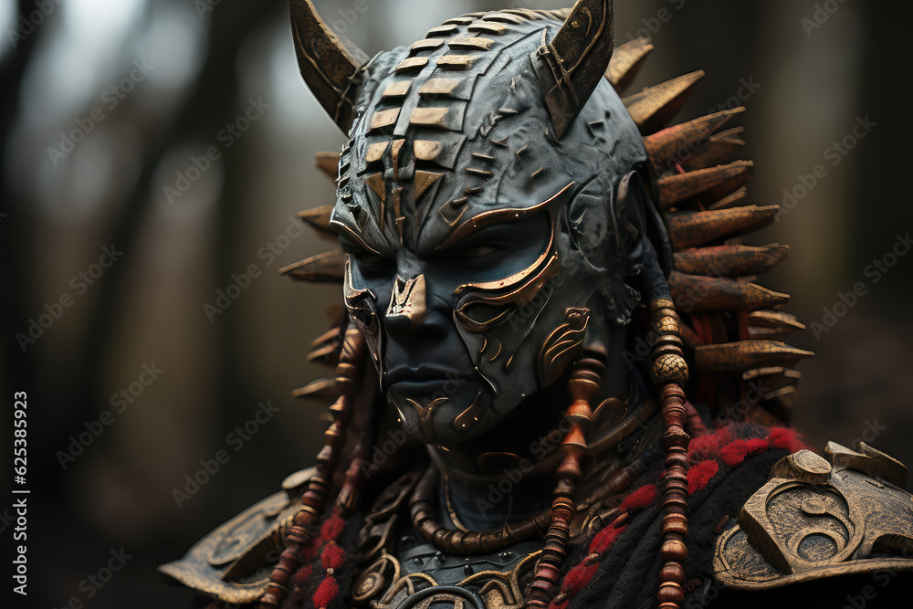 fierce african tribe warrior wearing hyena mask with samurai armor ...