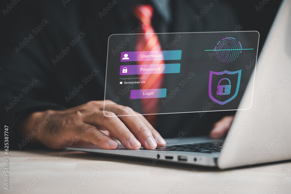 Emphasize data security and privacy in the business world. Businessmen ...