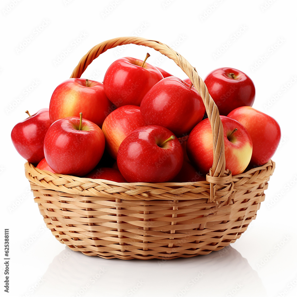 Basket of Fresh Red apple isolated on white background, Red Envy apple ...