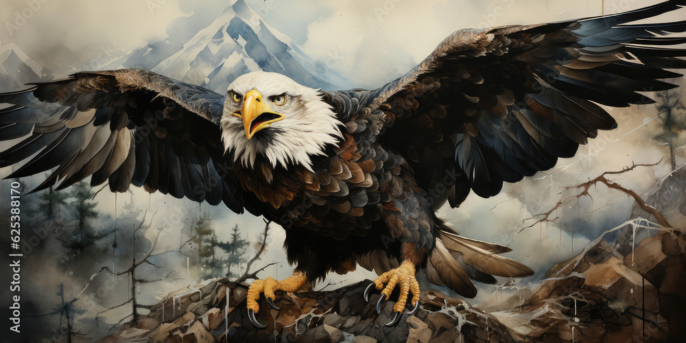 mural painting with rocks and bald eagle, wildlife of USA, wallpaper ...