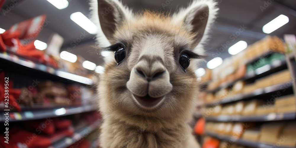 selfie of adorable baby lama in supermarket, background wallpaper image ...