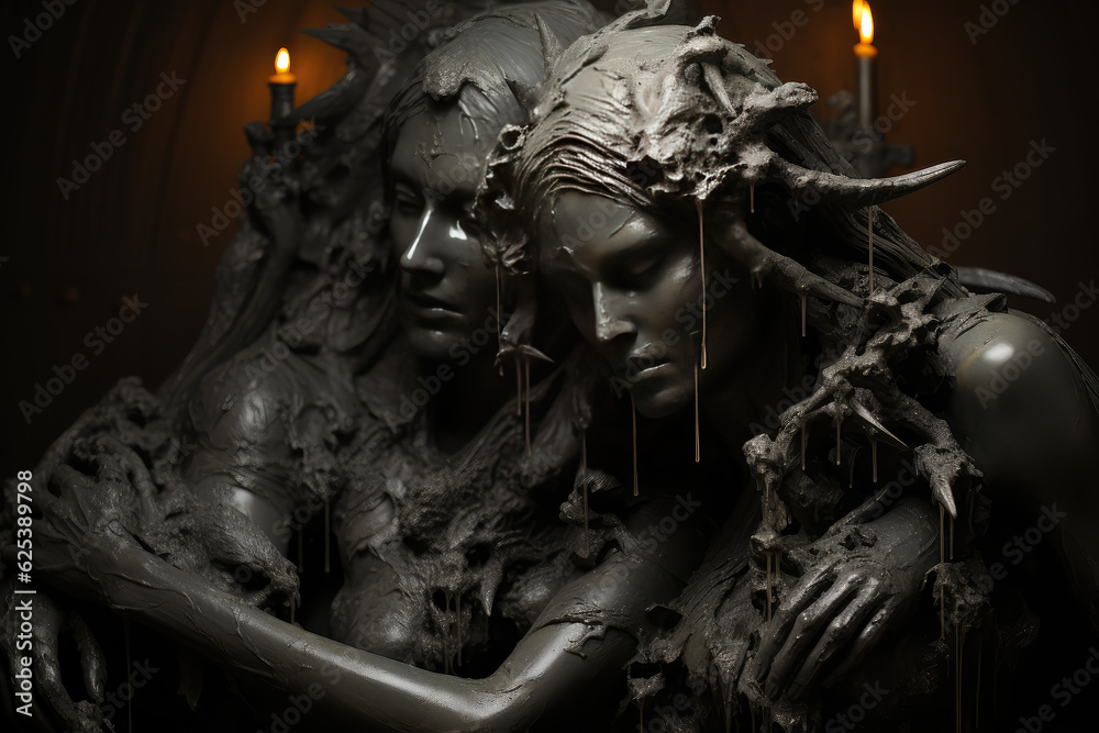fallen angels melted to each other in statue, belphegor, satan, leviathan, asmodeus, mammon ...