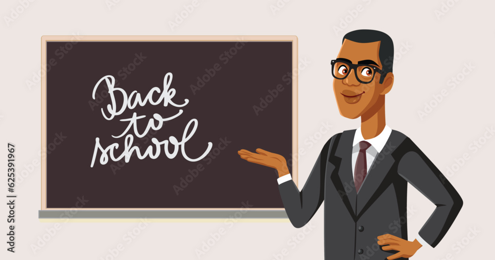 Teacher Making Welcome Back to School Gesture Vector Cartoon. Happy ...
