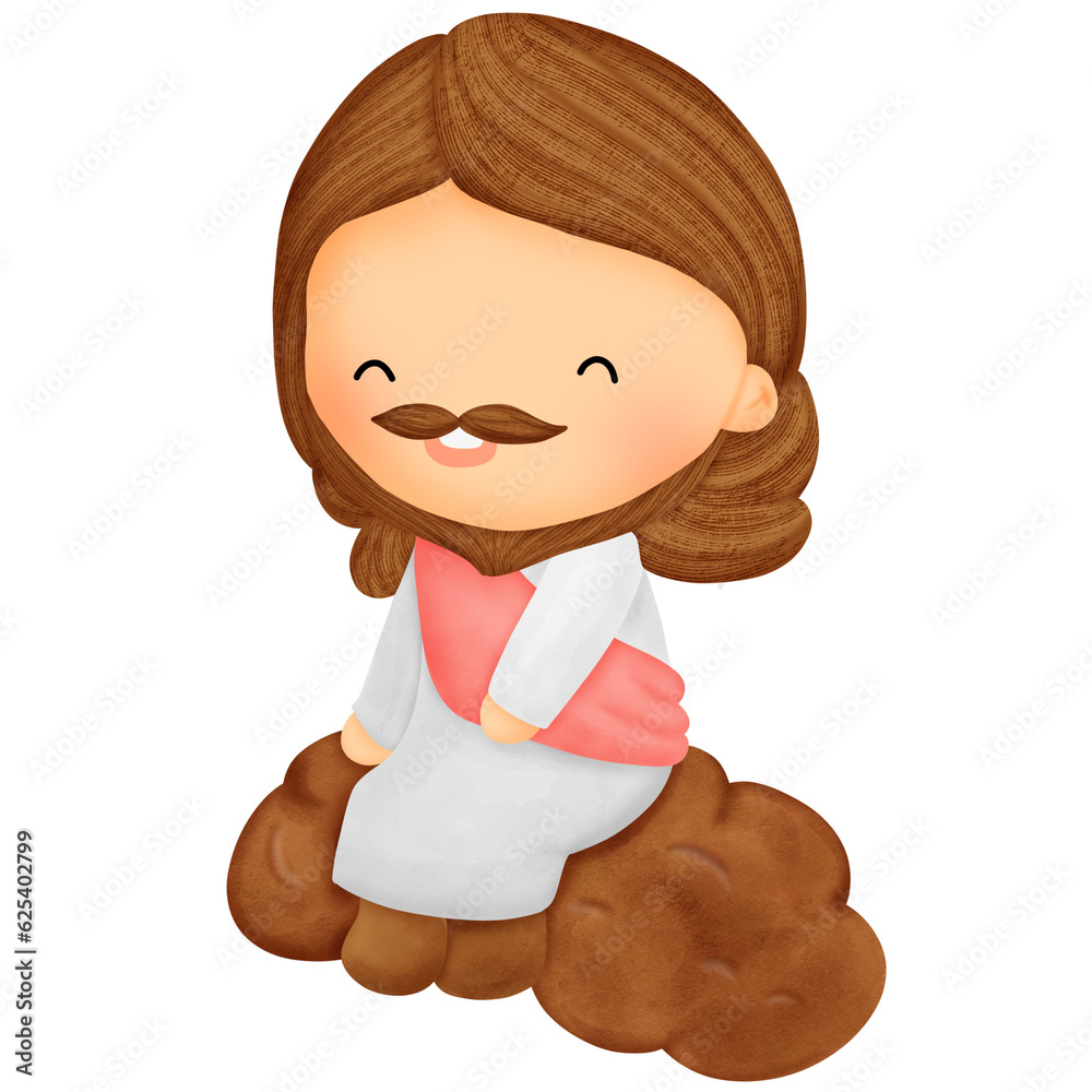 Joyful Jesus Cartoon sit on the rock Clipart Inspiring Religious ...