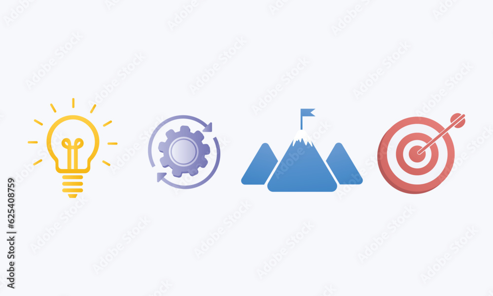 Editable icons set of business strategy symbols set for personal focus ...