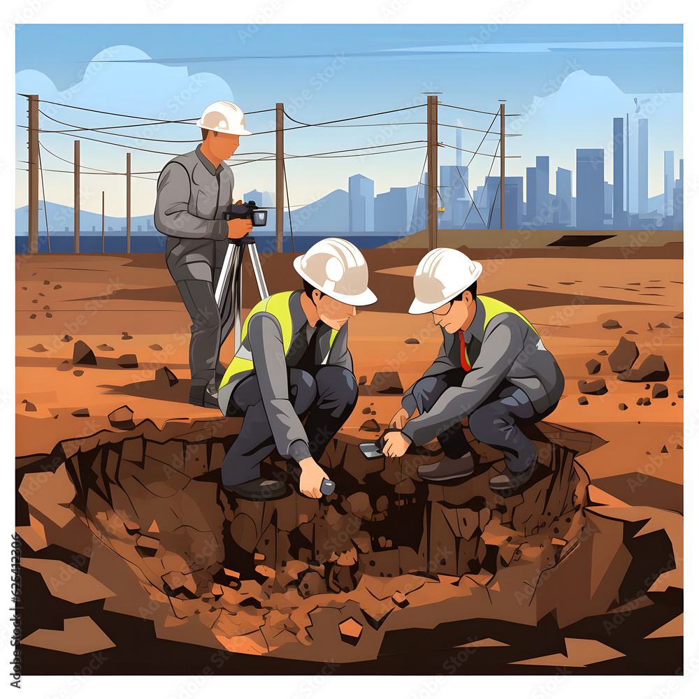 Clipart of civil engineers analyzing soil samples for a foundation ...