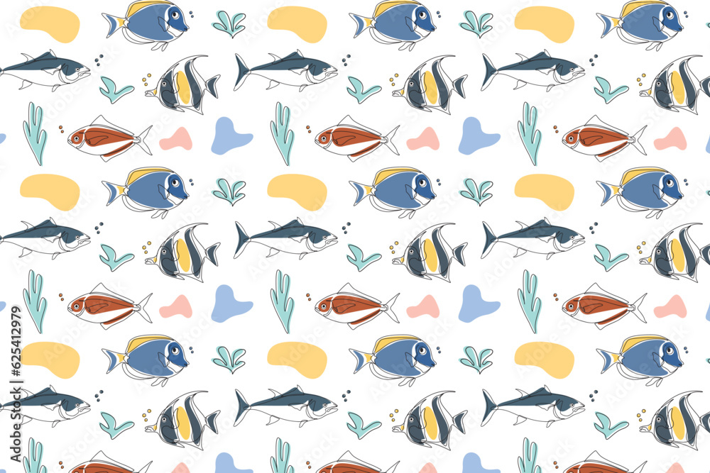 Colorful cute fish cartoon seamless vector. Kids background. Seamless ...