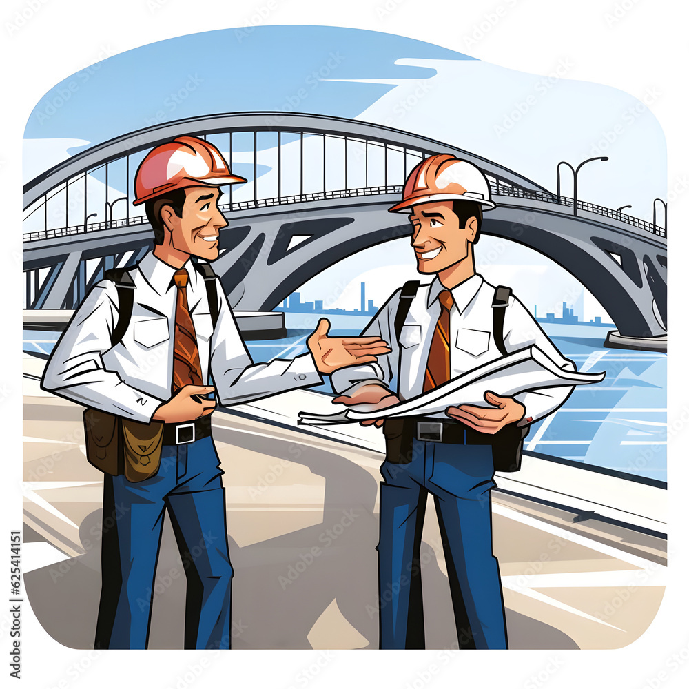 Clipart of civil engineers discussing structural design plans for a ...