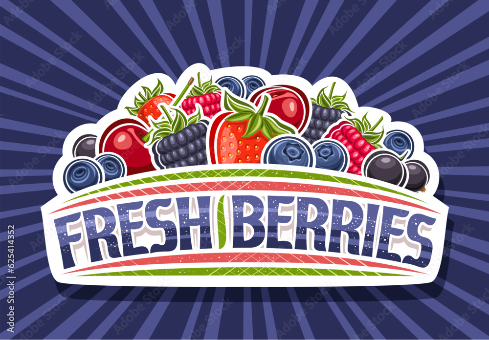 Vector logo for Fresh Berries, white decorative sign board with ...