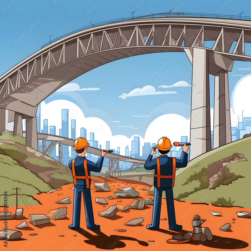 Clipart of civil engineers inspecting a bridge for structural integrity ...