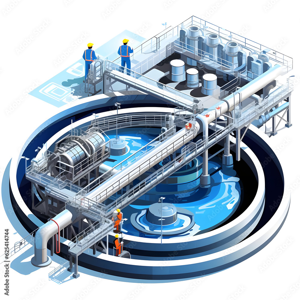 Clipart of civil engineers inspecting a wastewater treatment facility ...