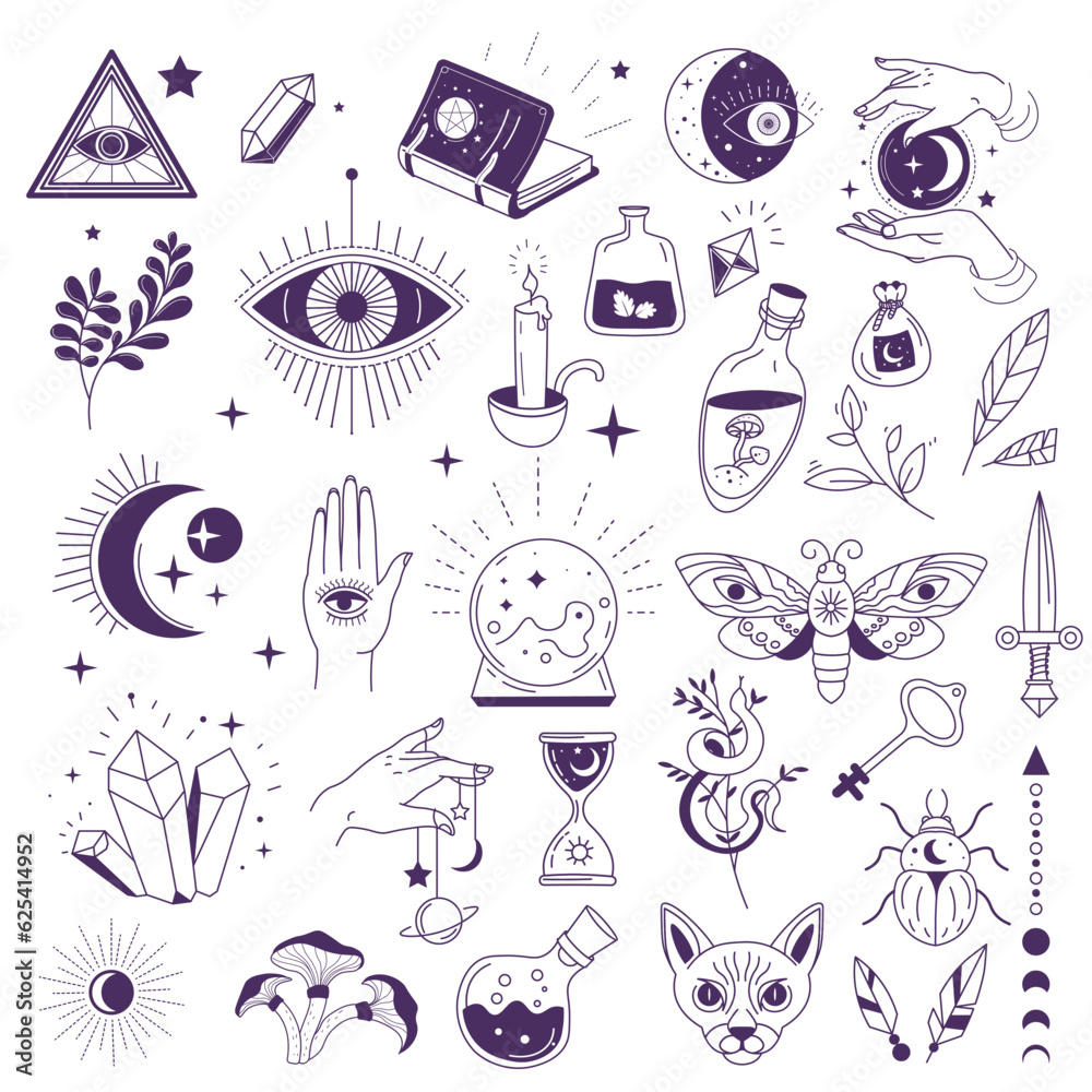 Magic and mystic, symbols of witchcraft and occult Stock Vector | Adobe ...