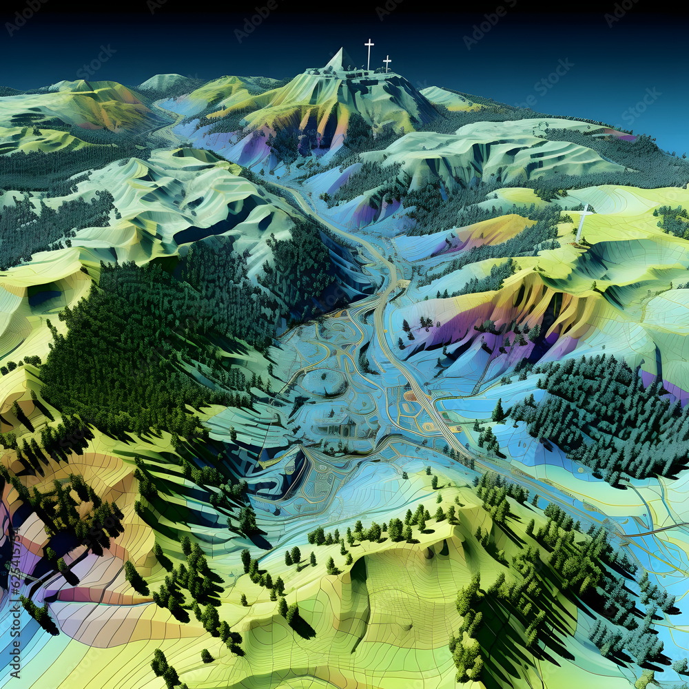 Clipart of civil engineers using aerial lidar data for topographic mapping Generative AI Stock ...