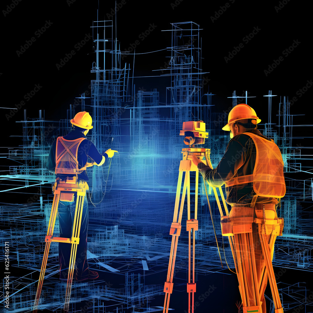 Clipart of civil engineers using laser scanning technology for precise ...
