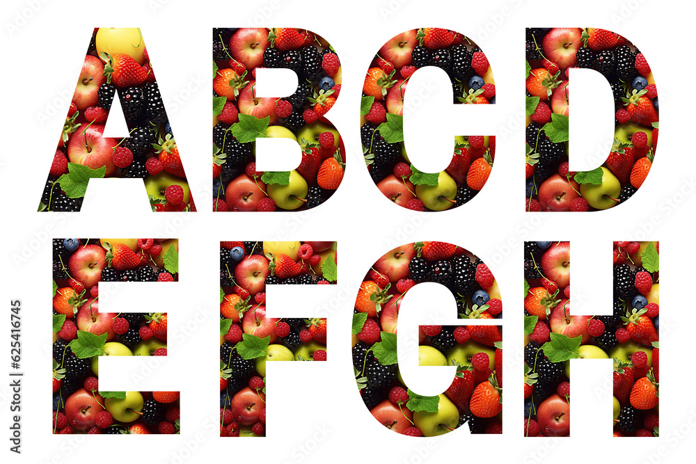 fruits alphabet set isolated on transparent background Stock Photo ...