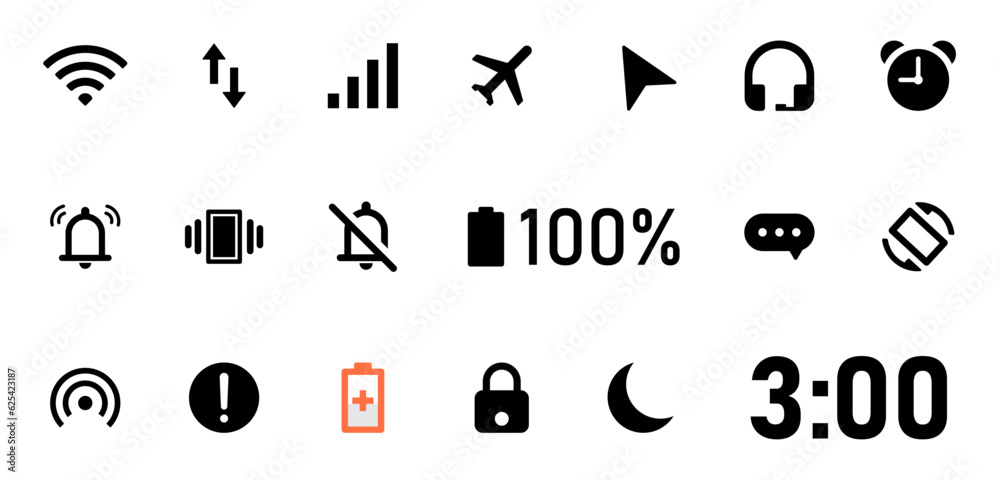 Smartphone Status Bar Icon Set Set Of All Essential Notification Bar Icons Wi Fi Internet