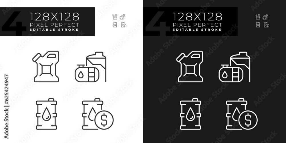 Fuel storage linear icons set for dark, light mode. Oil refining ...