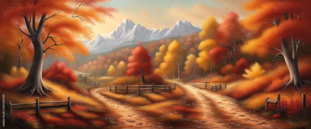 Autumn forest banner. Autumnal nature landscape, yellow forests trees ...