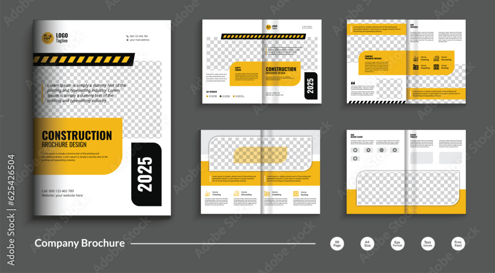 Construction bifold brochure, annual report, leaflet, magazine, booklet ...