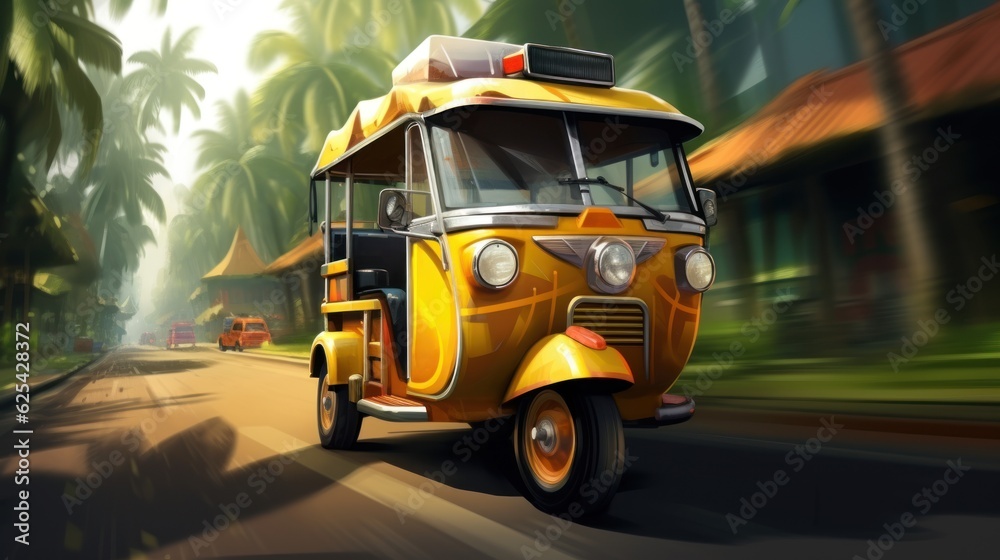 Asian tuk tuk taxi vector illustration Asian man driving tuk tuk, Sra ...