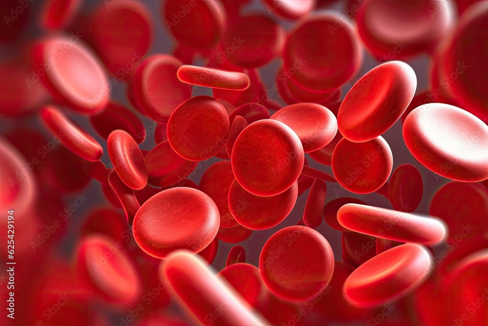 Flowing red blood cells. 3d illustration of human red blood cells ...