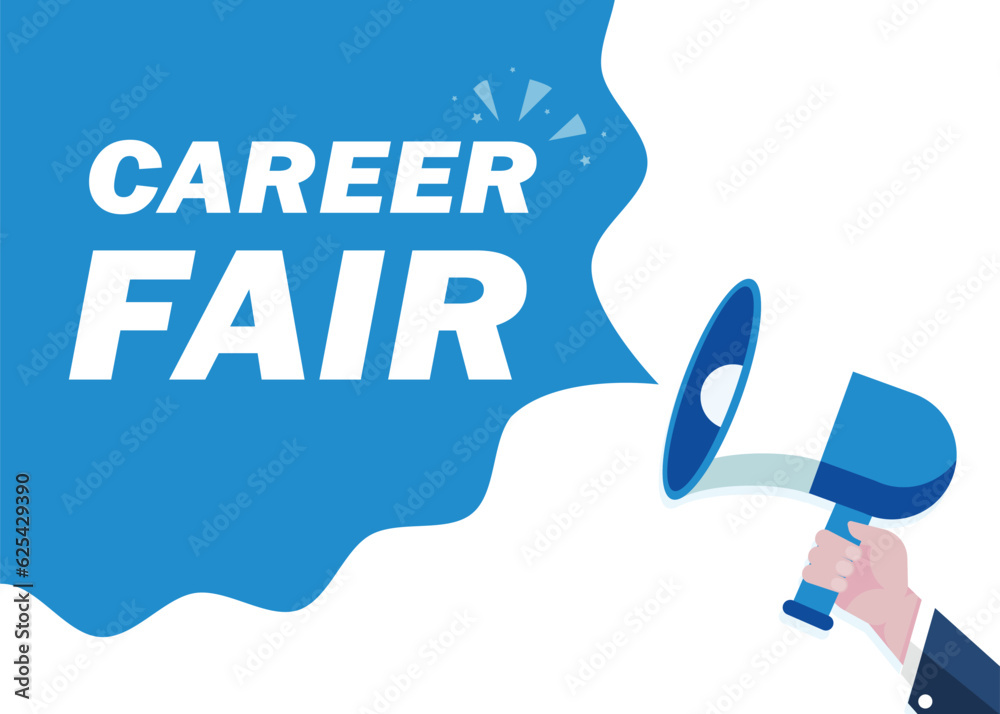 Vetor de Hand Holding Megaphone Career Fair! banner advertising ...