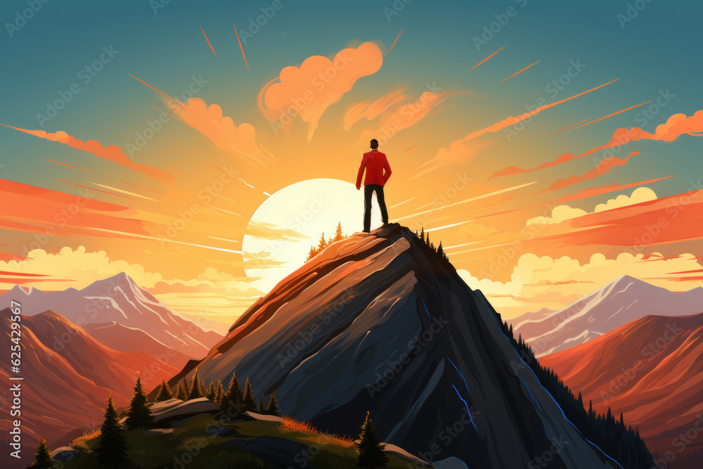 Vector art of businessman trying to climb to the top of the mountain ...