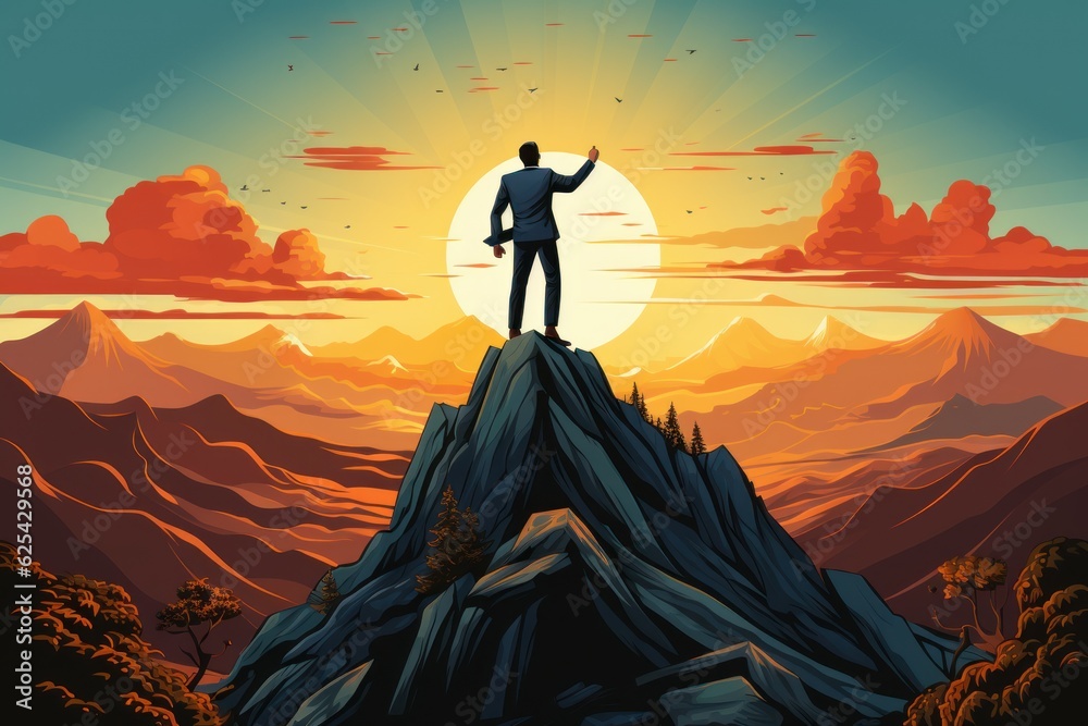 Vector art of businessman trying to climb to the top of the mountain ...