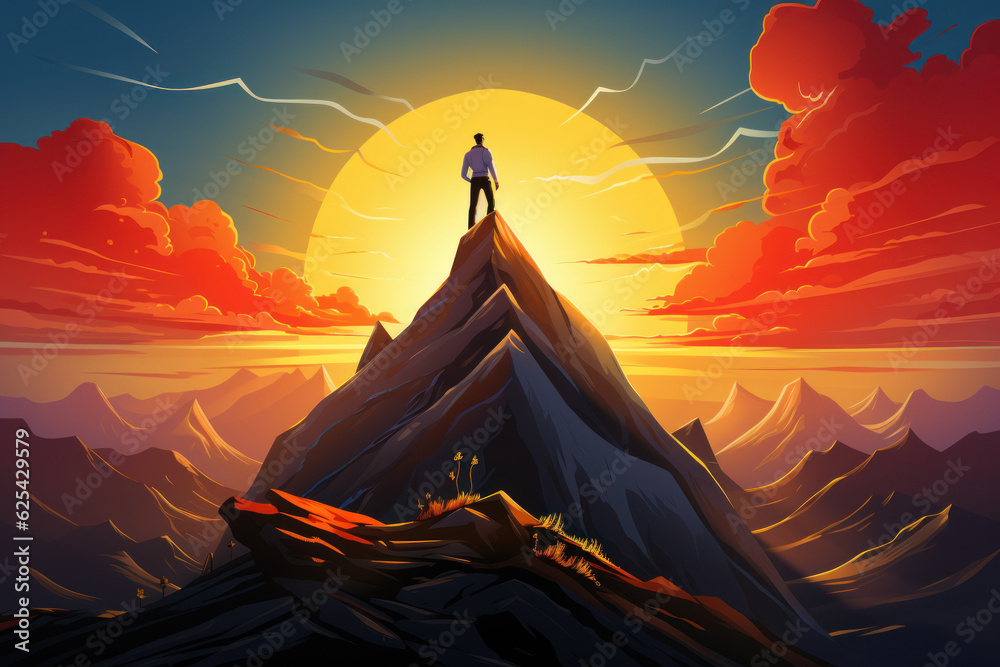 Vector art of businessman trying to climb to the top of the mountain ...