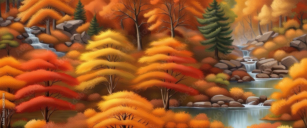 Autumn forest banner. Autumnal nature landscape, yellow forests trees ...