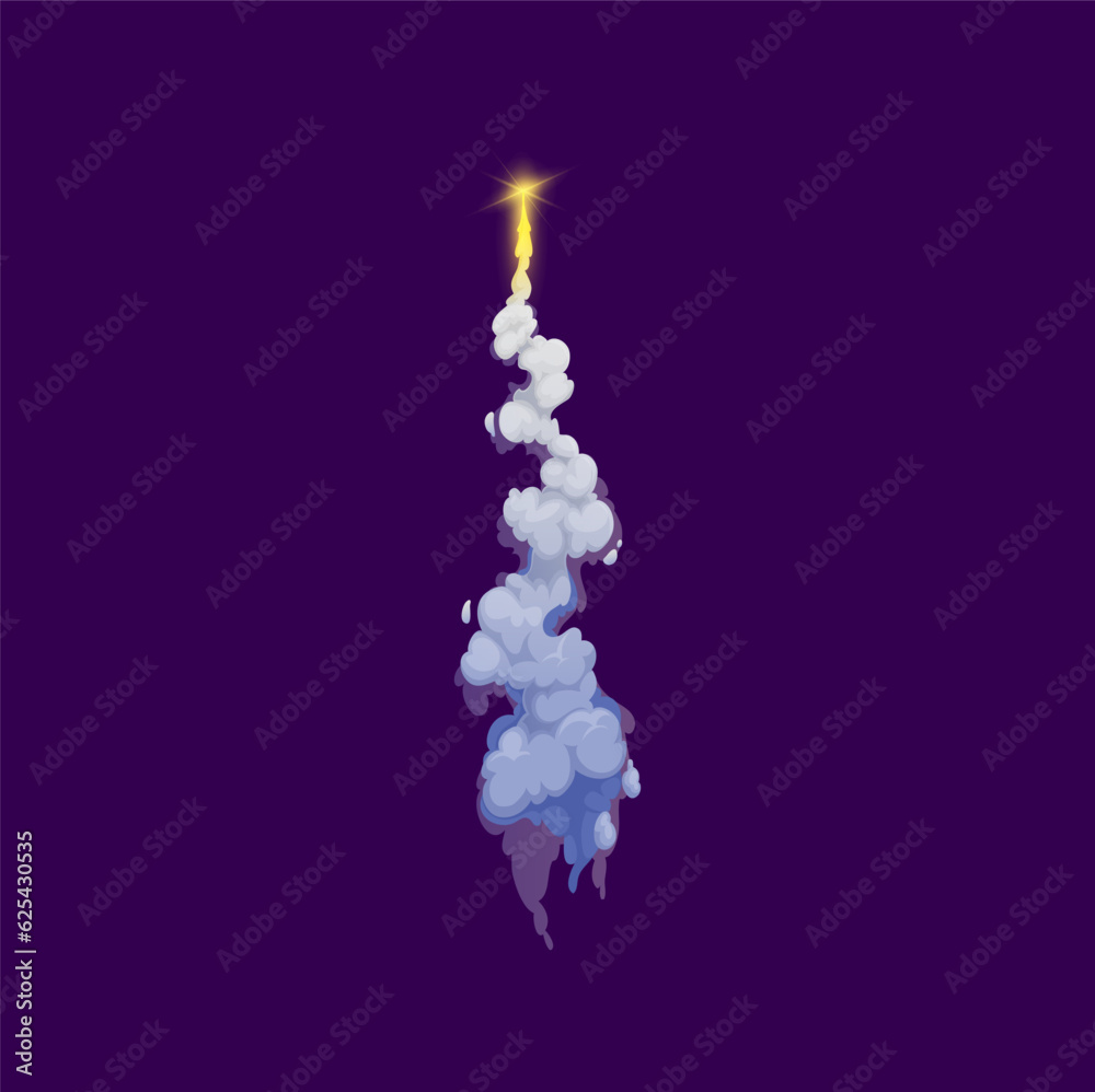 Cartoon rocket smoke trail path with fire flame of missile or plane ...