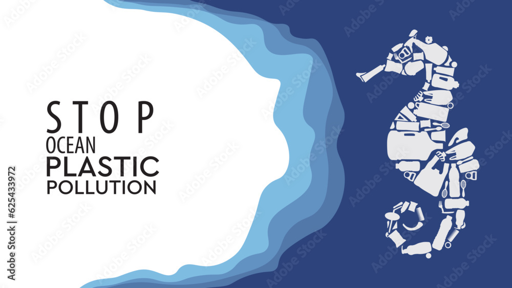 Ocean plastic pollution and world ocean day with sea animal page ...