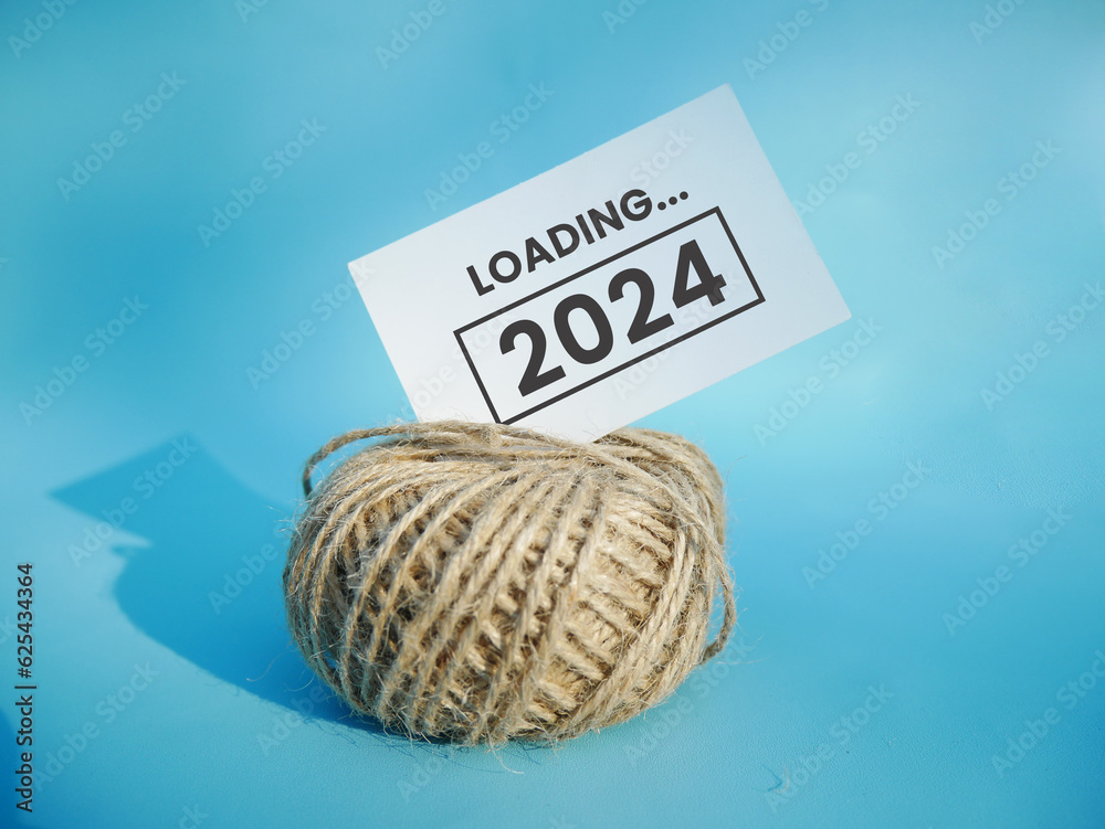 2024 New Year Loading. Loading bar with wooden blocks 2024 on blue ...