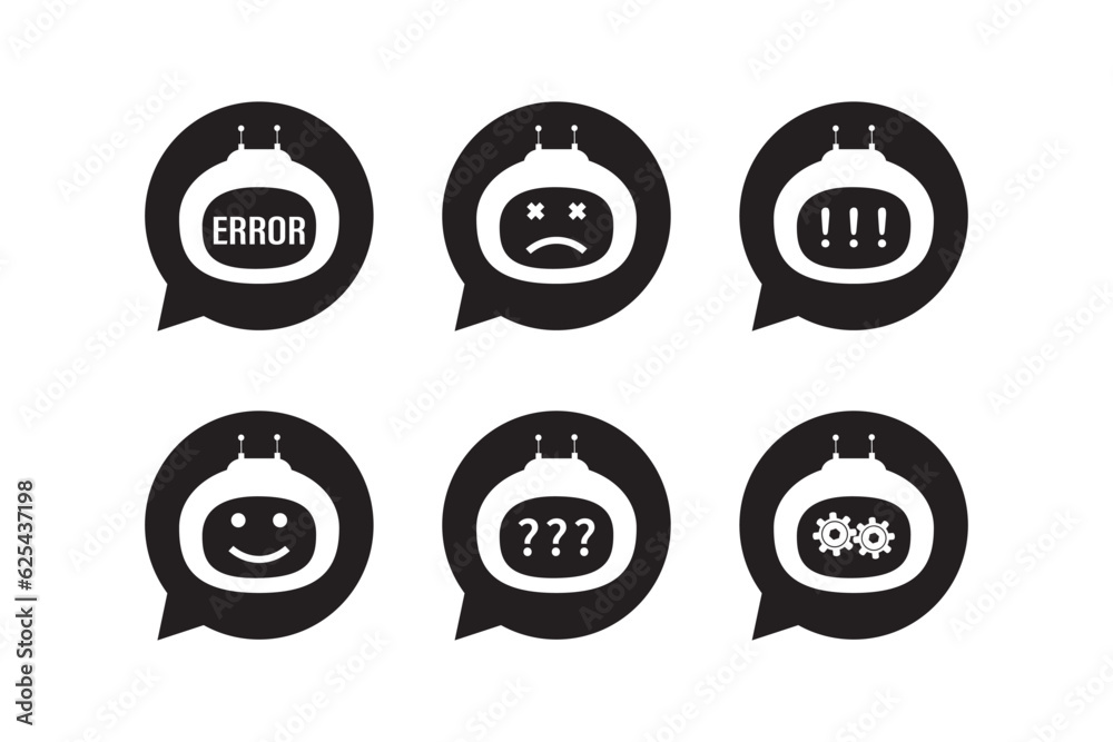Chat bot icon set. Collection of robot and chat pictograms in flat ...