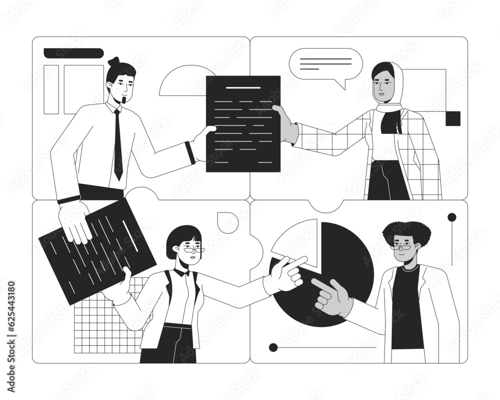 Collaboration colleagues bw concept vector spot illustration. Teamwork ...