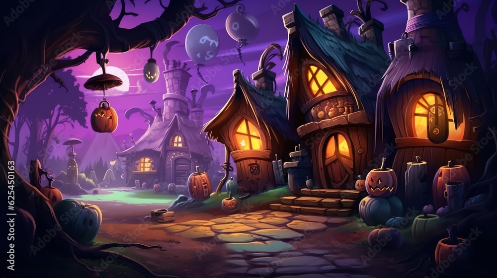 Abstract background witches huts. Illustration in a banner design ...