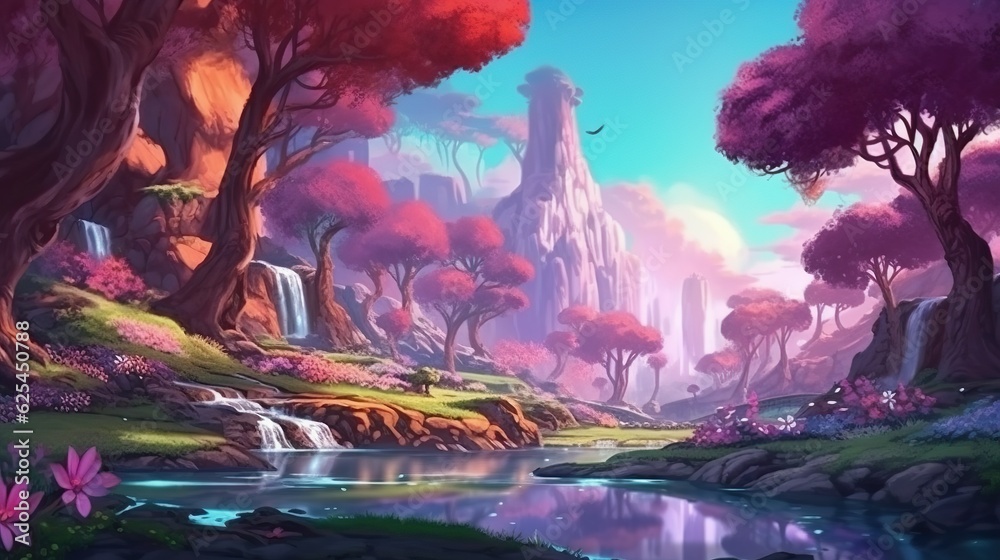 Abstract background Elven kingdom. A purple illustration in a banner ...