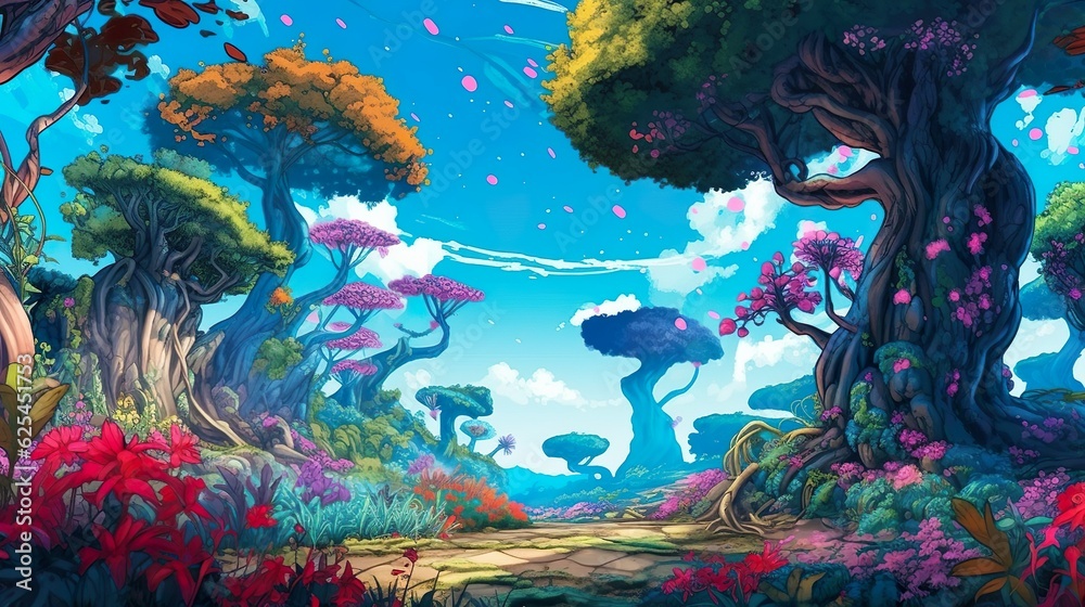 Abstract background huge magical plants and trees. A captivating ...