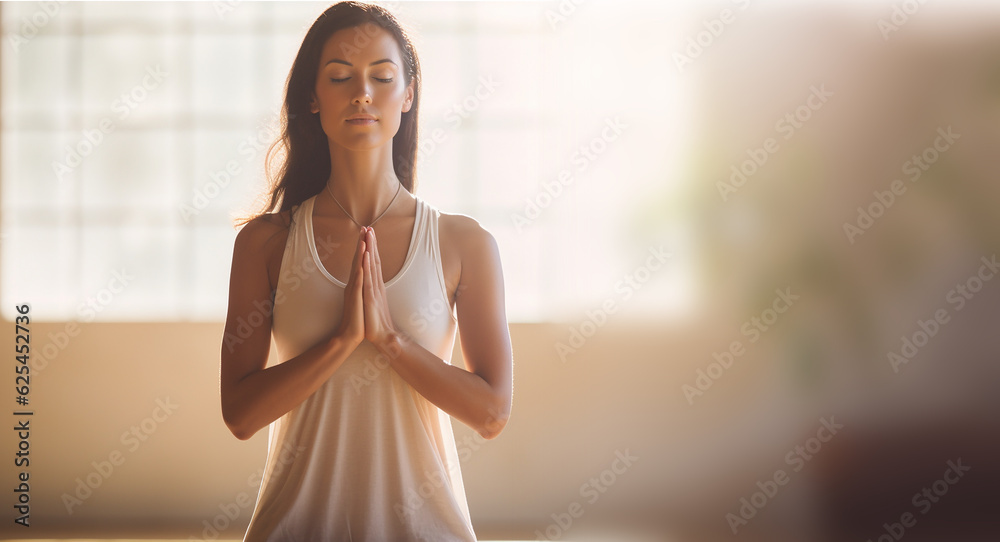 Yogi woman practicing yoga lesson, breathing, meditating, doing Ardha ...