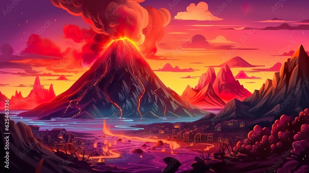 Abstract background fire volcanoes and lava. An intense illustration of ...