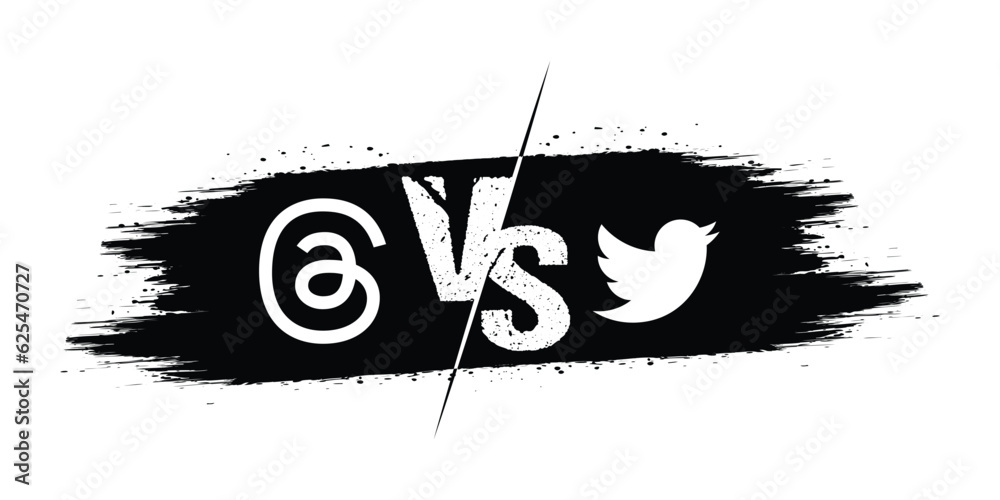 Threads vs Twitter vector with brush stroke, Threads mobile app icon ...