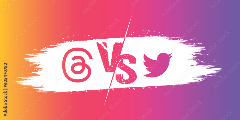 Threads vs Twitter vector with brush stroke in colorful background ...