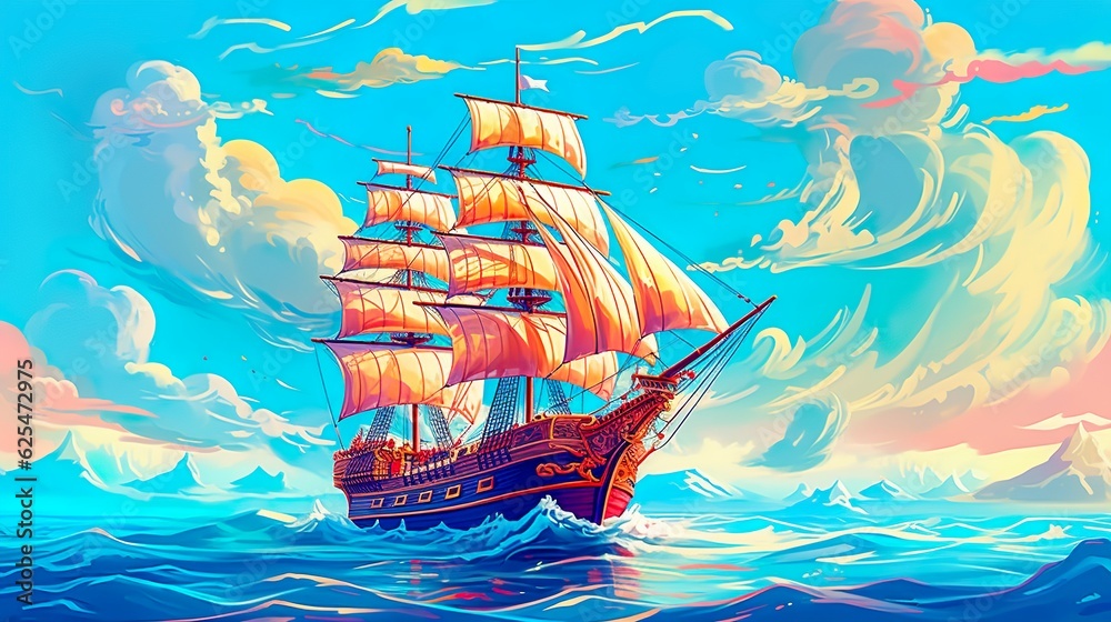 Abstract background ships sails on a cloud. A dreamlike background ...