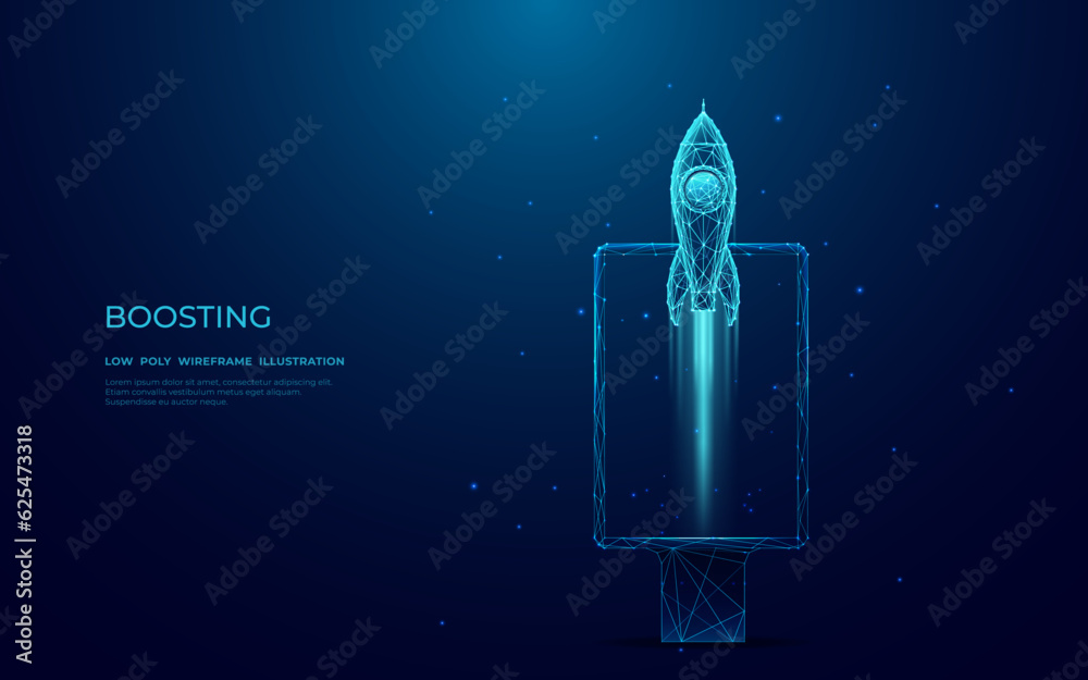 Vetor de Digital rocket launch on vertical street poster billboard ...