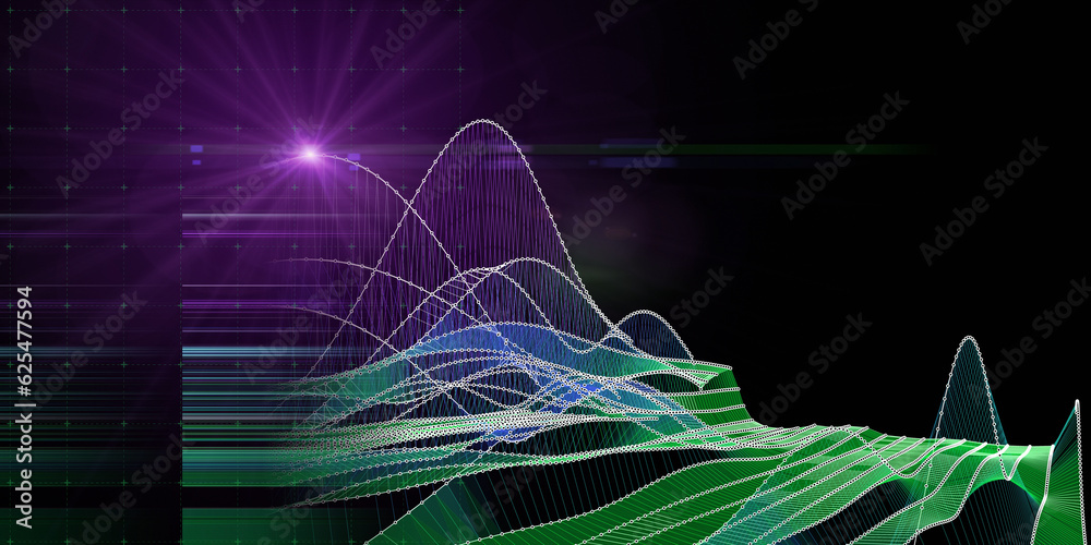 Abstract background graph wavy grid with spot effects and blurred lines on dark. Technology ...
