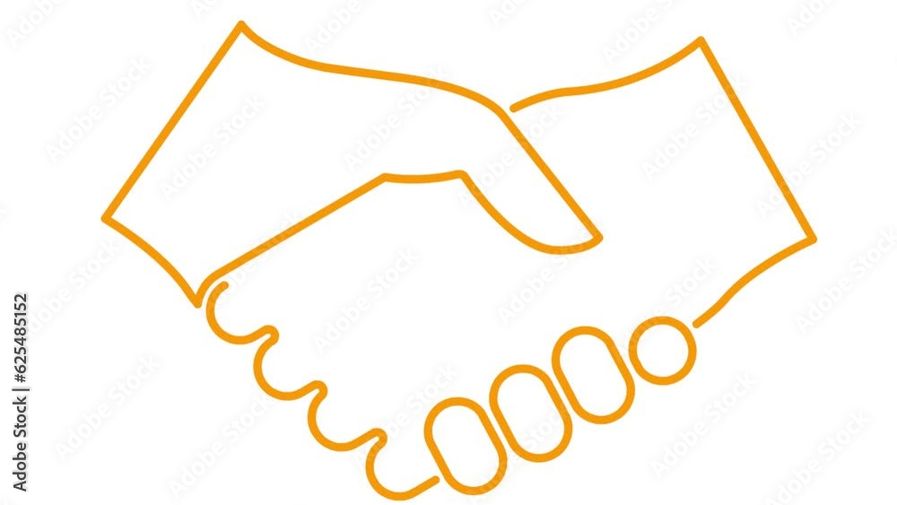 Animated orange linear handshake icon appears. Symbol is drawn. Concept ...