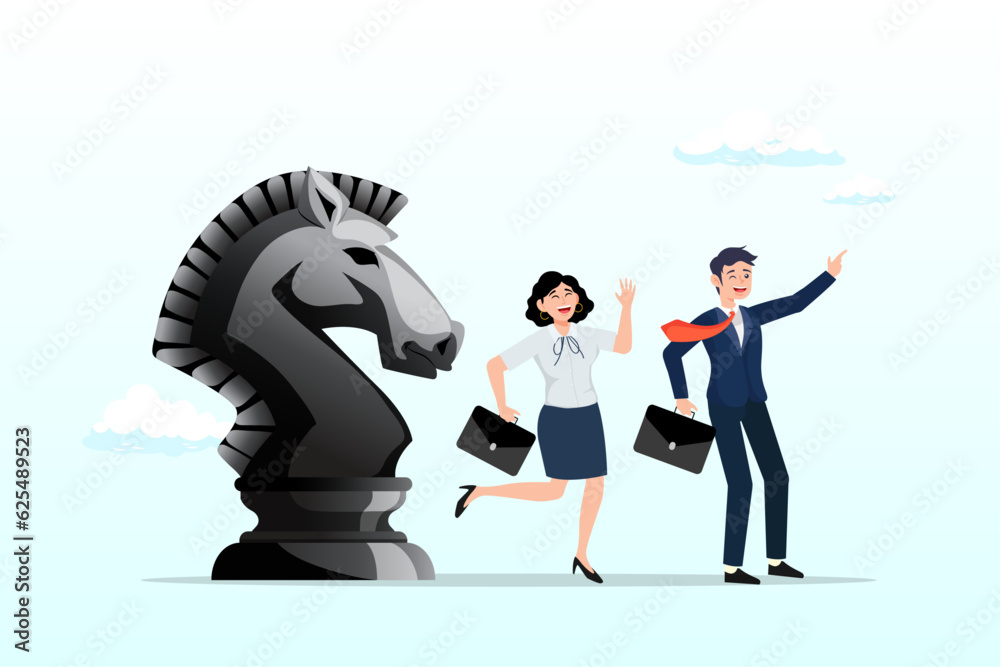 Smart businessman leader pointing the direction with his colleague ...