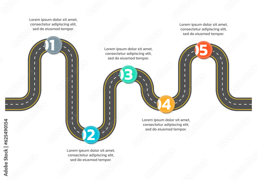 5 step road map info graphic design. Timeline infographic, modern ...