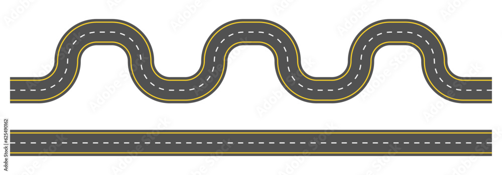 Road, highway design. Asphalt winding and straight roads. Modern path ...