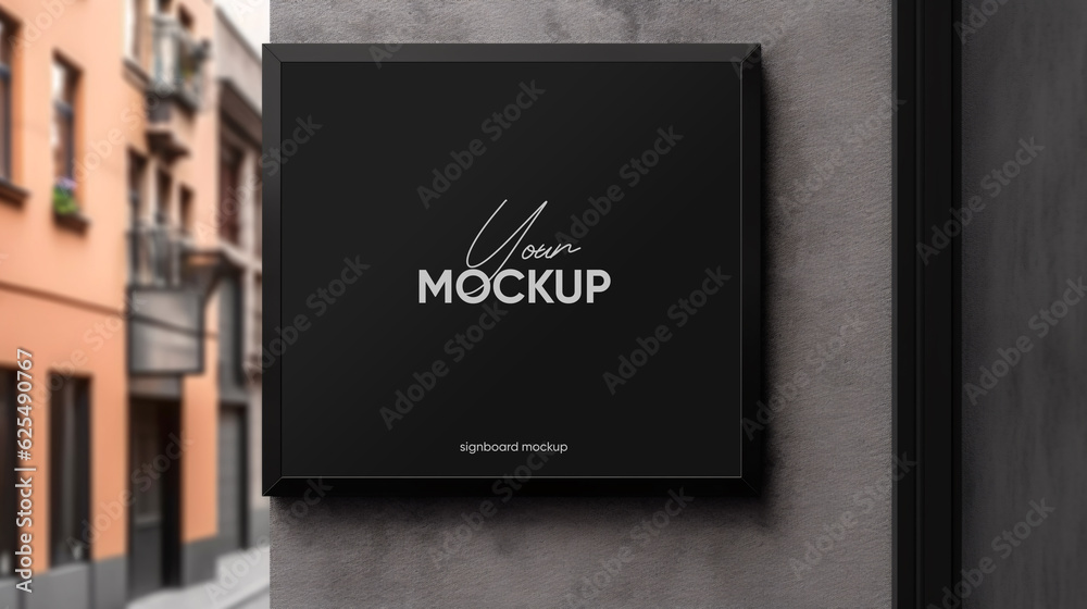Black square signboard mockup in outside for logo design, brand ...
